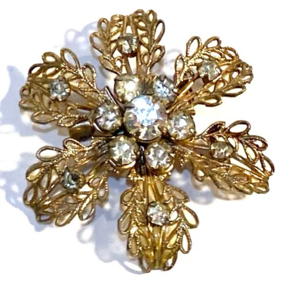 Vintage | Jewelry | Vintage Circa 96s Gold And Rhinestone Floral ...
